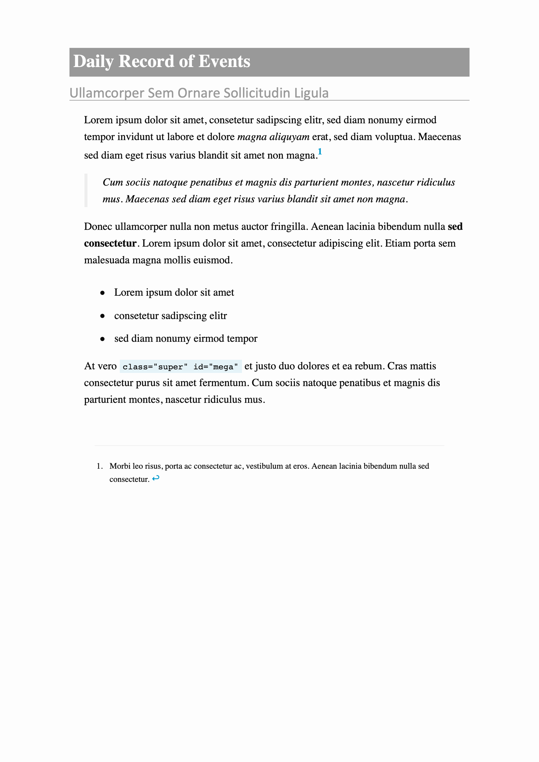 Daily Record of Events - Ulysses Styles & Themes